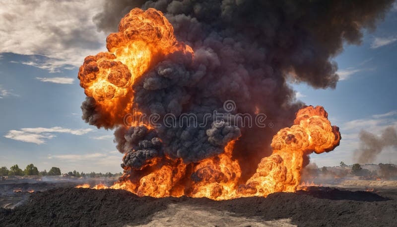 Powerful Explosion Background with Flames and Smoke Stock Illustration ...