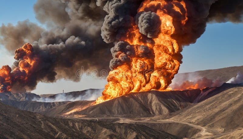 Powerful Explosion Background with Flames and Smoke Stock Illustration ...