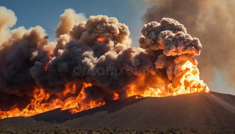 Powerful Explosion Background with Flames and Smoke Stock Illustration ...