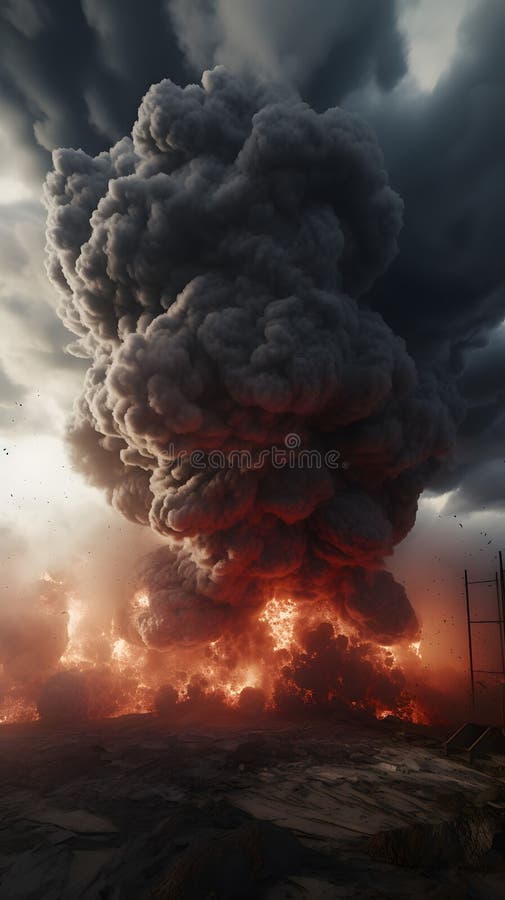 Powerful Explosion with Billowing Black Smoke Rising into the Sky, AI ...
