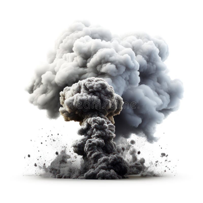 Powerful Explosion with Billowing Smoke and Ash Clouds on Isolated ...