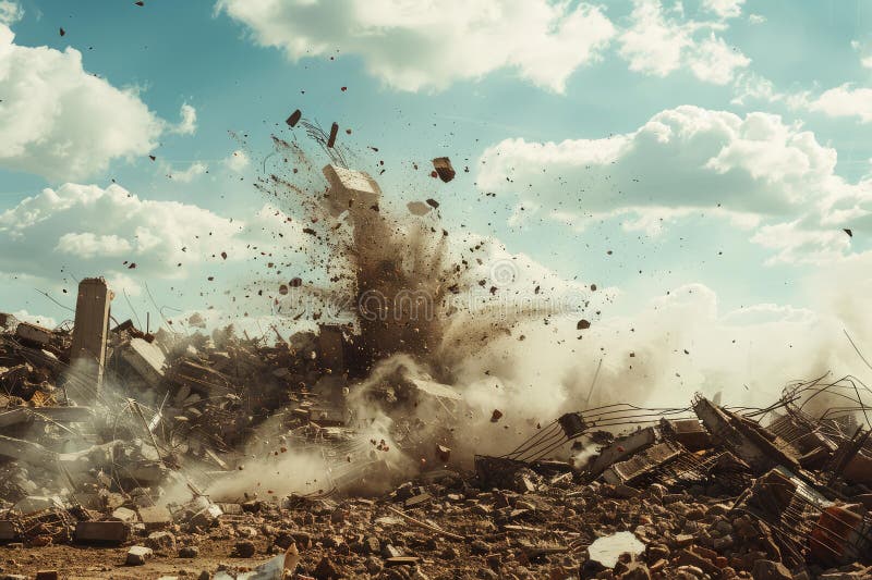 Explosive Building Demolition Under Clear Sky Stock Image - Image of ...