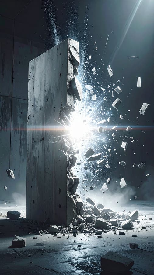 Powerful Explosion Breaking through a Barrier Stock Illustration ...