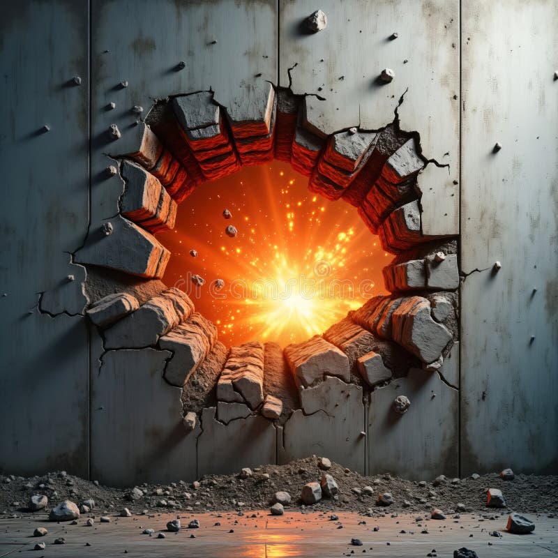 Powerful Explosion Breaks through Concrete Wall. Dramatic Hole Ripped ...