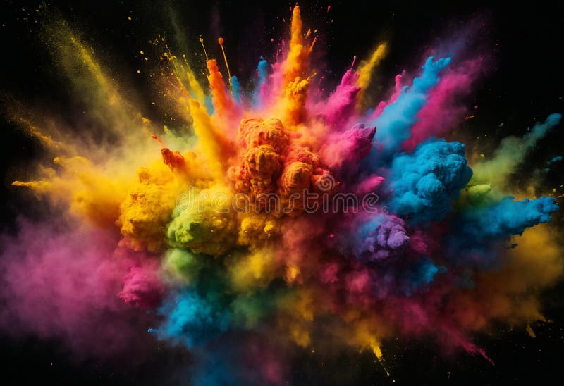 Powerful Explosion of Colorful Rainbow Holi Powder on Transparent ...