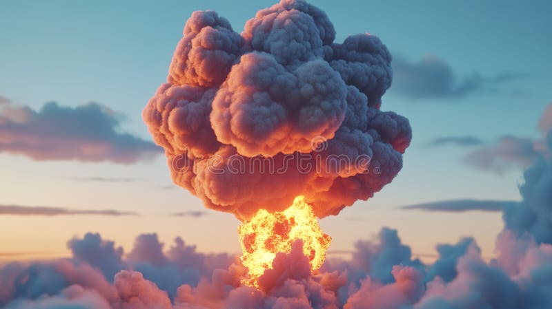 Powerful Explosion Creates an Enormous Mushroom Cloud at Sunset Against ...