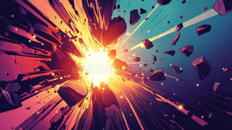 Powerful Explosion Creating Debris and Bright Light in a Colorful ...