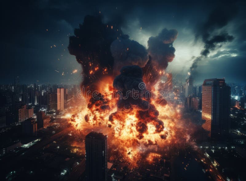 Powerful Explosion of a Cruise Missile or Phosphorus Bomb among ...