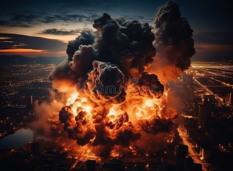 Powerful Explosion of a Cruise Missile or Phosphorus Bomb among ...