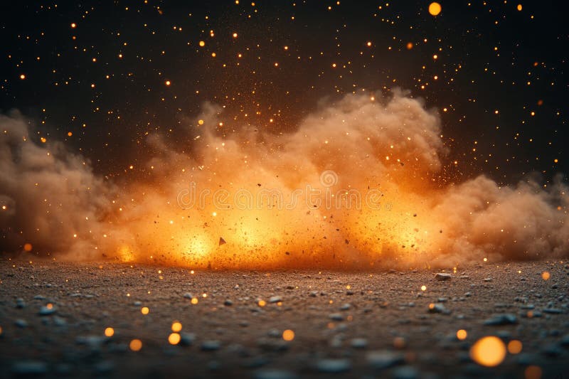 Fiery Explosion with Smoke and Debris: Dramatic Industrial Scene Stock ...