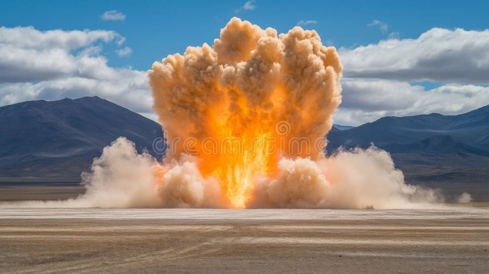 Powerful Explosion in Desert Landscape Stock Illustration ...