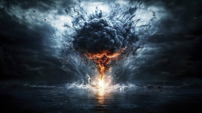 Erupting Silence a Cataclysmic Explosion Over Water Surreal Imagery ...