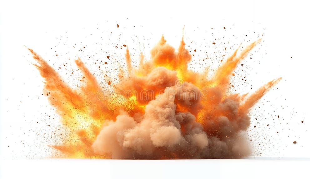 Powerful Explosion Dust and Fire Cloud Isolated on White Background ...