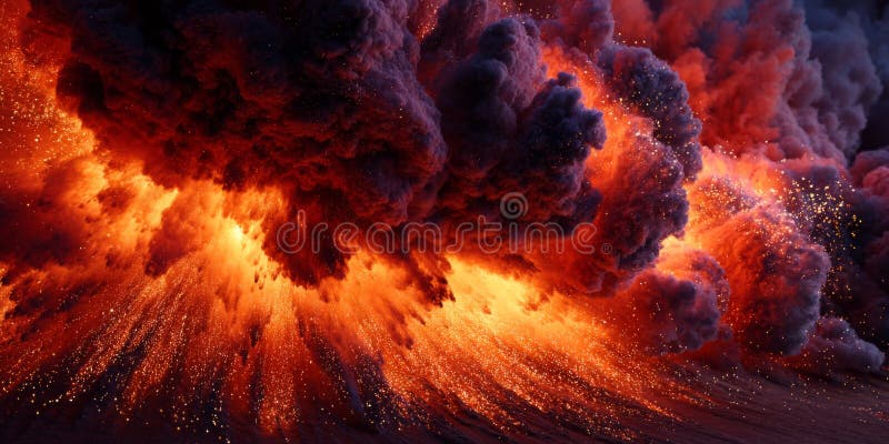 Powerful Explosion Effect at Nighttime, Vivid Flames Illuminating ...