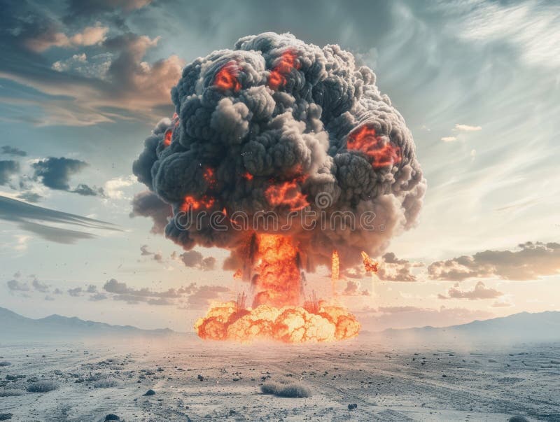 Massive Explosion Under a Dramatic Sunset Sky, Sending Clouds and ...