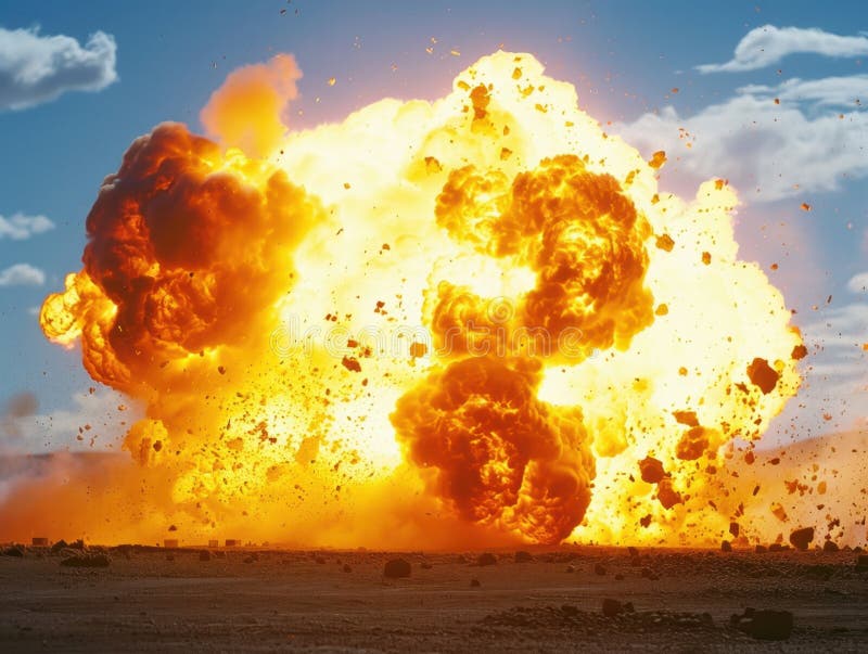 Massive Explosion Under a Dramatic Sunset Sky, Sending Clouds and ...