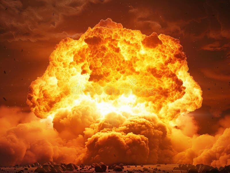 Massive Explosion Under a Dramatic Sunset Sky, Sending Clouds and ...