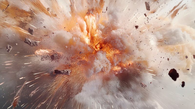 A Powerful Explosion Erupts with Debris Flying through the Air Against ...