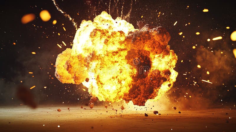 A Powerful Explosion Erupts with Vibrant Flames and Debris Against a ...