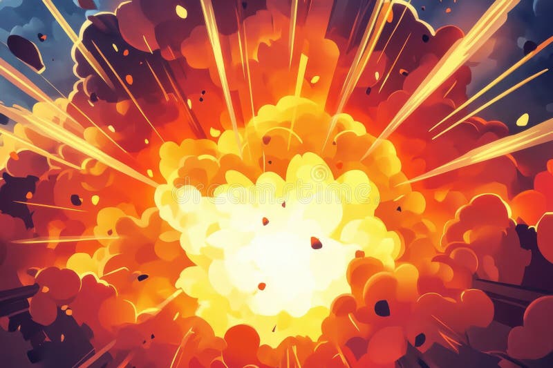 Dynamic Explosion Generating Intense Light and Heat, in a Comic Book or ...