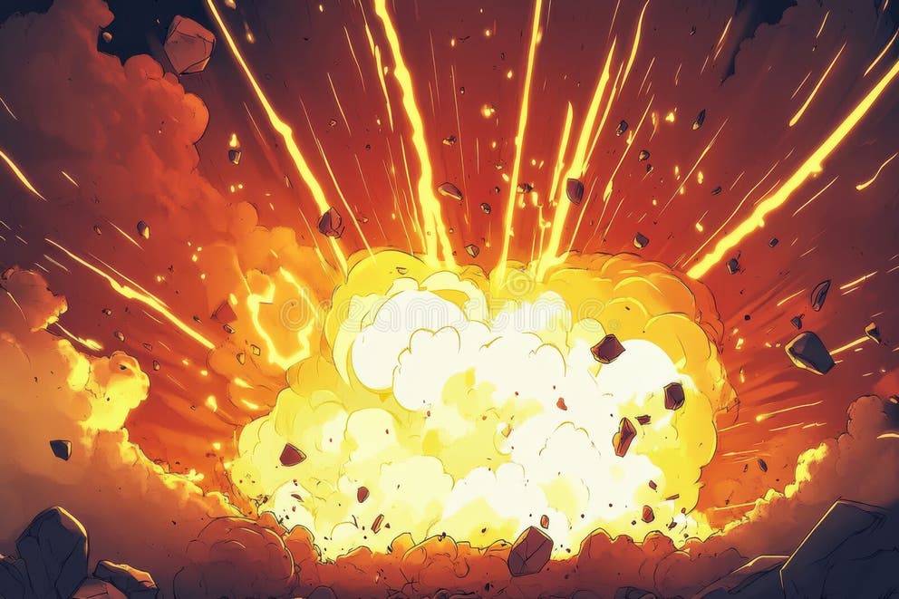 Dynamic Explosion Generating Intense Light and Heat, in a Comic Book or ...