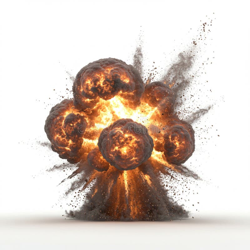 Powerful Explosion Fireball Dramatic 3D Render Isolated White ...