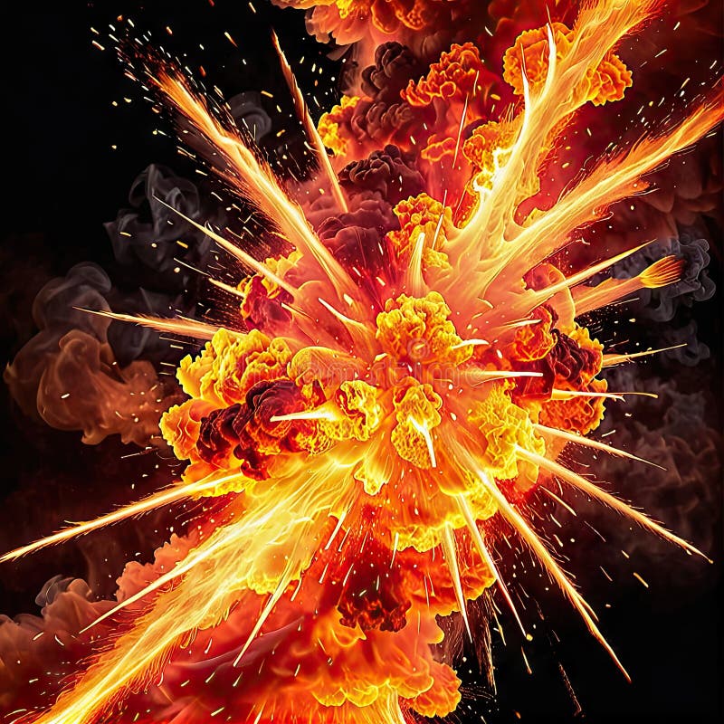 Fiery Explosion Creating Shockwave with Smoke and Sparks on Black ...