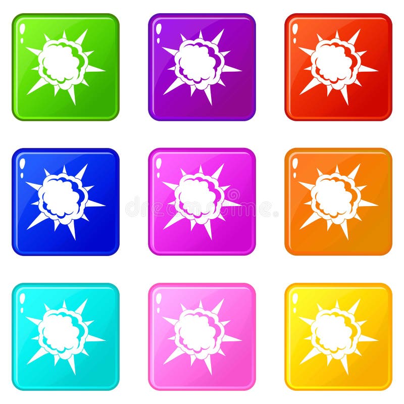 Powerful Explosion Icons 9 Set Stock Vector - Illustration of flash ...