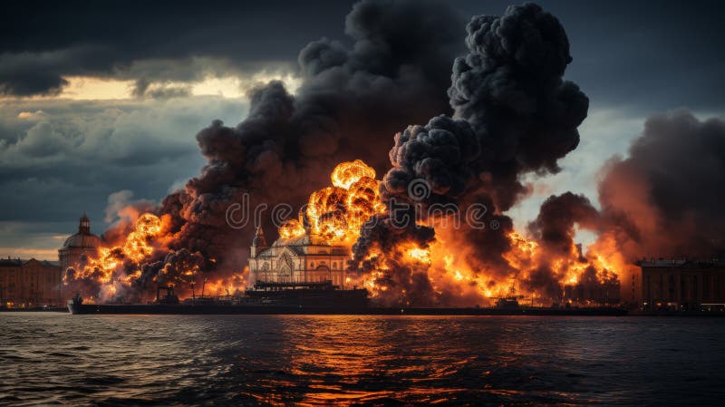 Powerful Explosion, a Lot of Fire and Smoke Stock Illustration ...