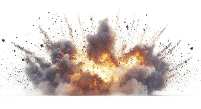 Powerful Explosion with Orange and Gray Smoke and Debris Stock ...