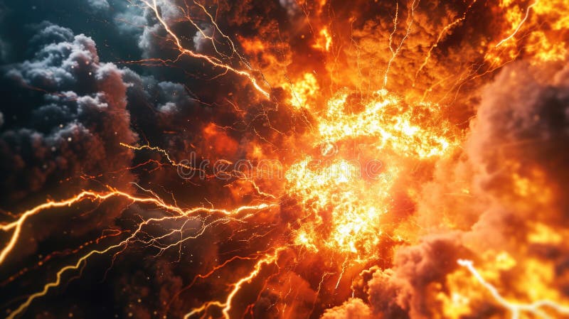 A Powerful Explosion of Orange and Yellow Lightning. Perfect for Adding ...