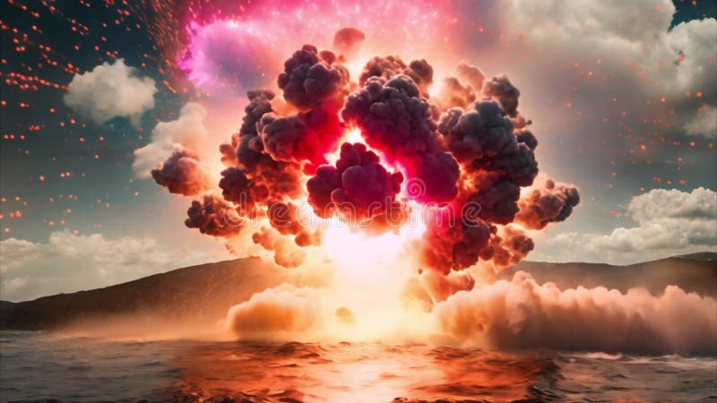 A Powerful Explosion Over a Calm Sea Stock Footage - Video of clouds ...