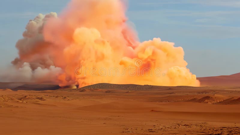 Massive Explosion Creates Vibrant Cloud Over Desert Landscape at Sunset ...