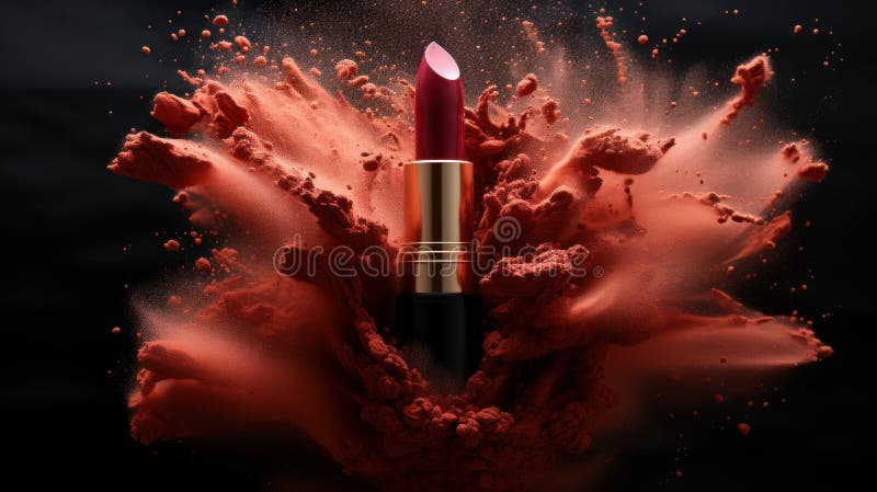 Powerful Explosion of Red Dust Designer Lipstick Background Stock ...