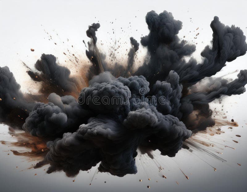 Dramatic Explosion with Black Smoke Contrasting Against a White ...