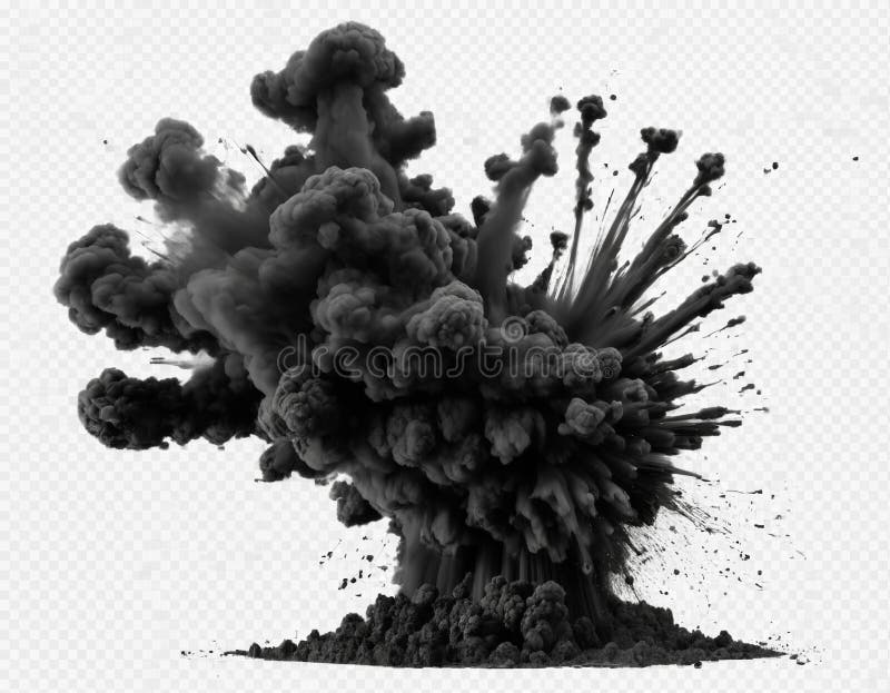 Dramatic Explosion with Black Smoke Contrasting Against a White ...