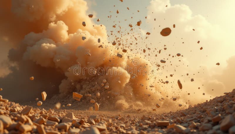 Powerful Explosion Sending Debris into the Air with Swirling Dust and a ...