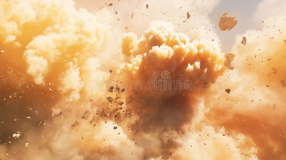 Powerful Explosion Sending Debris and Dust into the Air in an Open ...