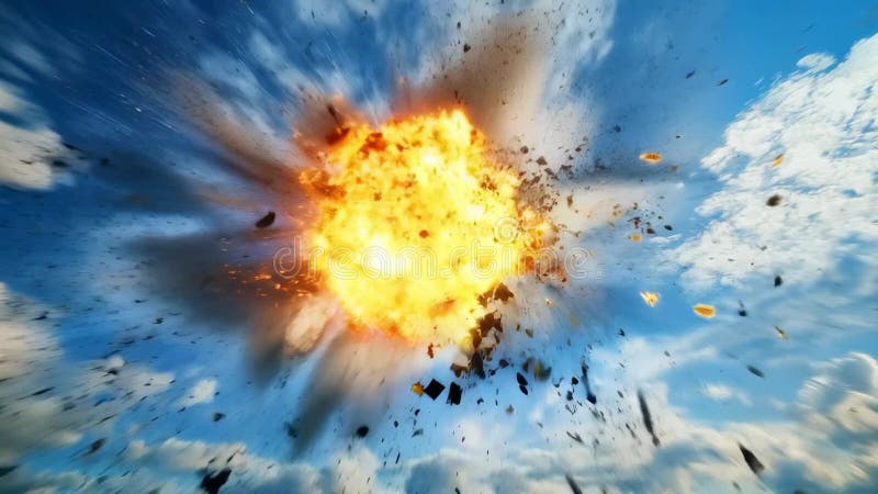 Dramatic Explosion Creating Dynamic Clouds and Fiery Debris Stock Video ...