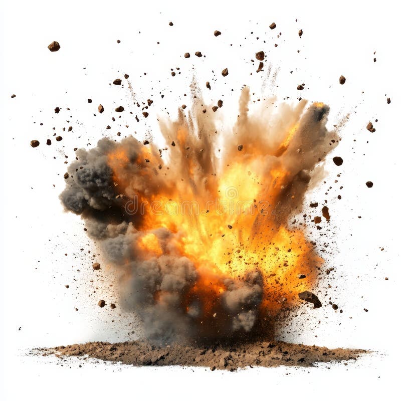 Powerful Explosion with Smoke and Debris Isolated on White Background ...