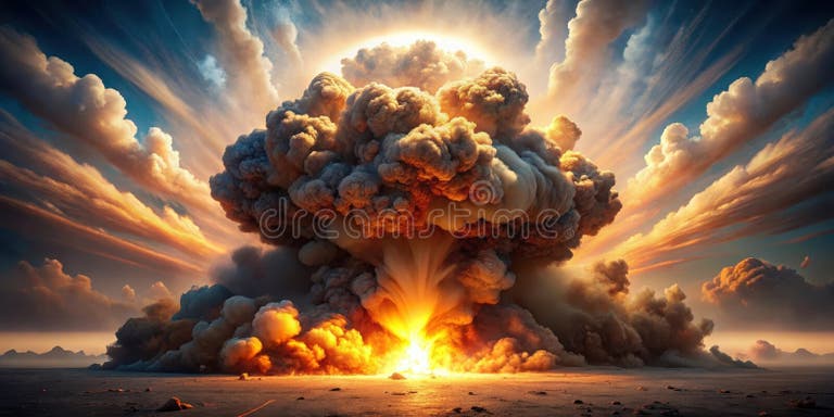 A Powerful Explosion at Sunset a Dramatic Depiction of a Massive Blast ...