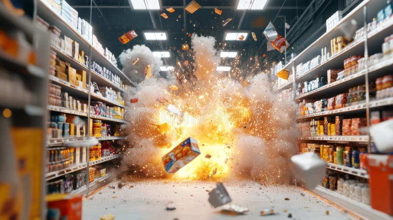 A Powerful Explosion in a Super Market Stock Illustration ...