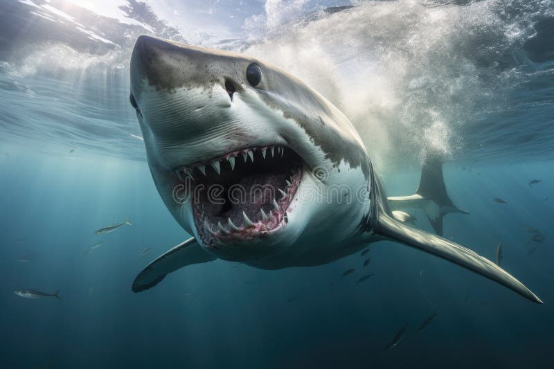 A Powerful and Fearsome Great White Shark Showcasing Its Imposing Rows ...