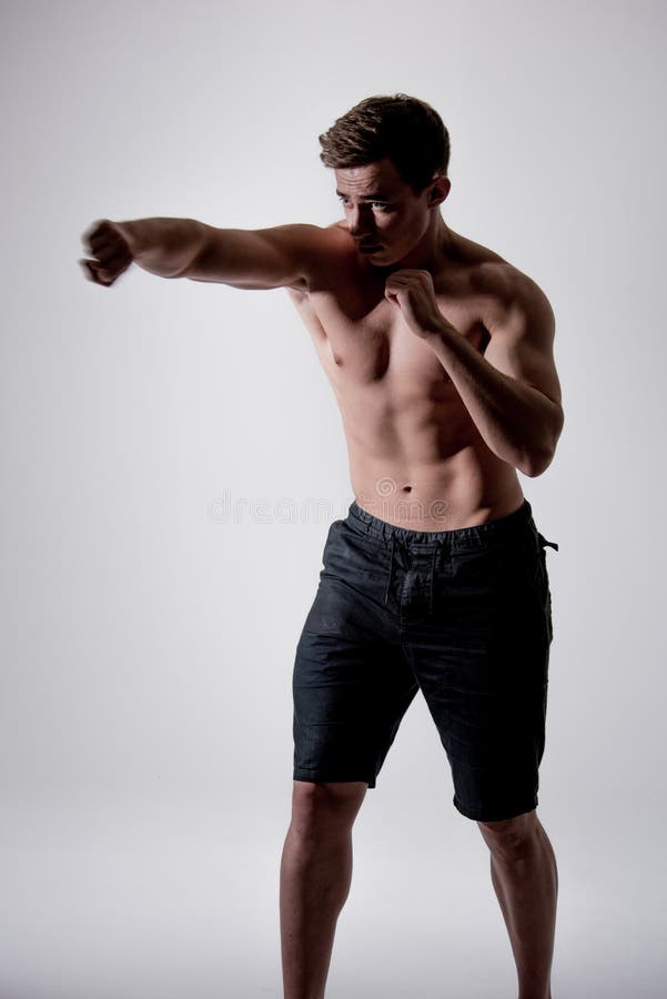 Powerful Fighter Man in Fighting Stance Stock Image - Image of combat ...