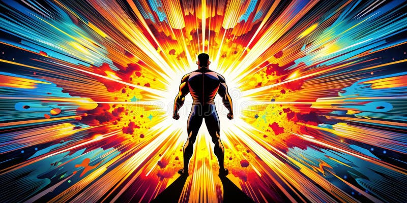 Powerful Figure Facing Bright Explosion of Energy and Light. Generative ...