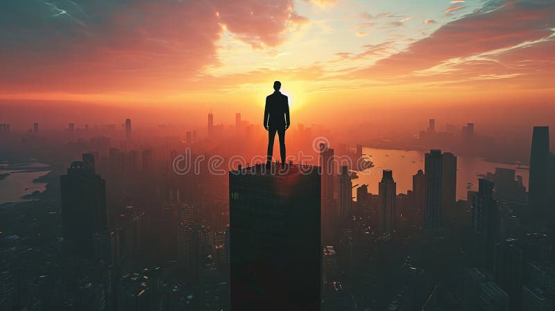 Powerful Figure on Skyscraper Stock Illustration - Illustration of dawn ...
