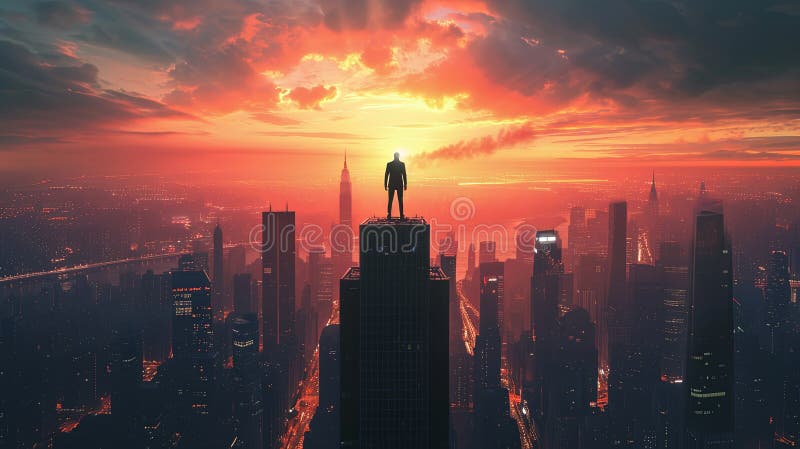 Powerful Figure on Skyscraper Stock Illustration - Illustration of ...