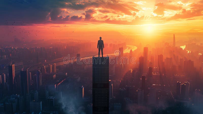 Powerful Figure on Skyscraper Stock Illustration - Illustration of ...