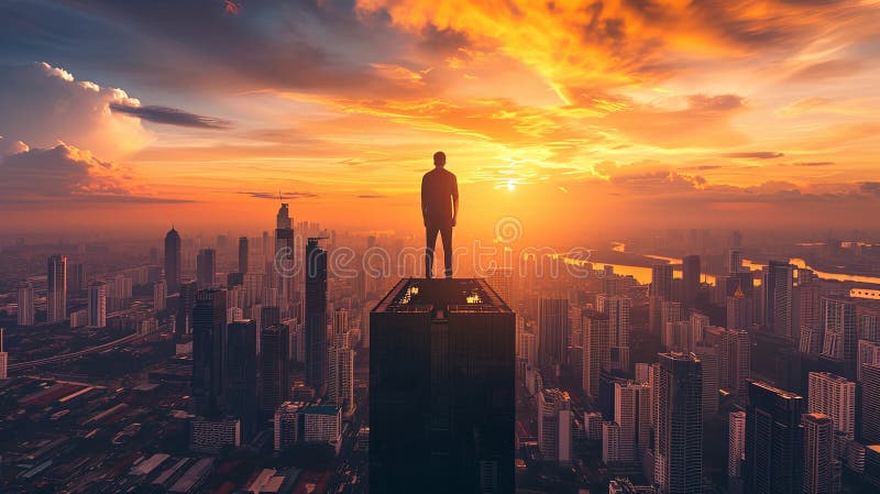 Powerful Figure on Skyscraper Stock Illustration - Illustration of ...
