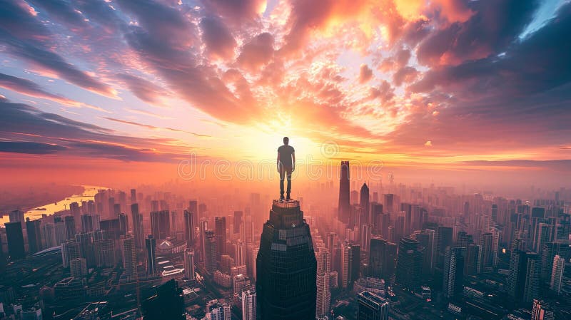 Powerful Figure on Skyscraper Stock Illustration - Illustration of ...